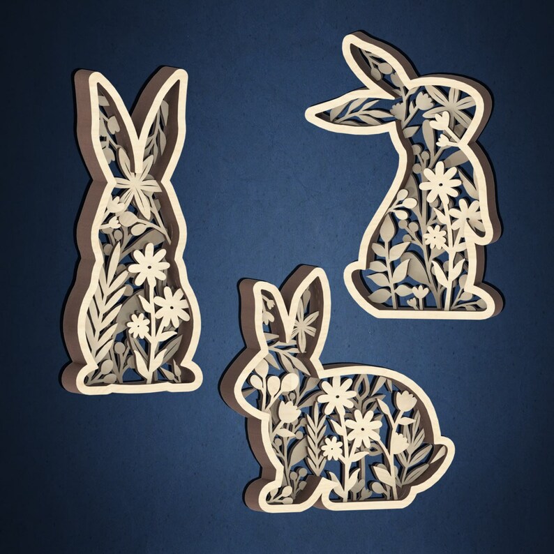 Easter Laser Cut Files Bunny SVG Floral Bunny Multilayer Digital ...