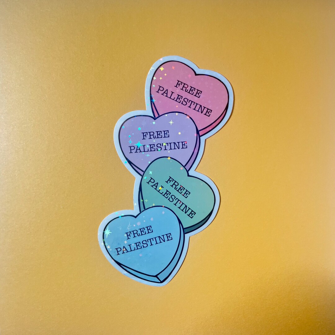 FREE PALESTINE Holographic Candy Heart Sticker, Arab Laptop Sticker ...
