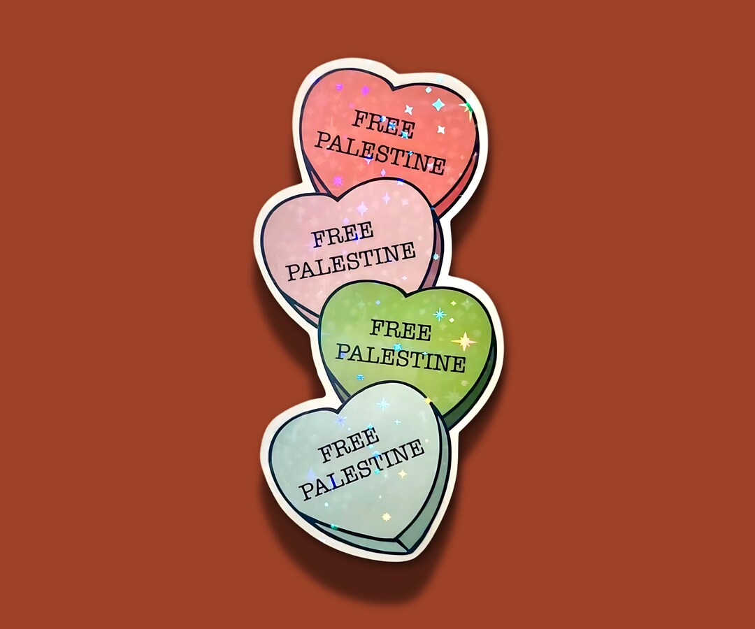 FREE PALESTINE Holographic Candy Heart Sticker, Arab Laptop Sticker ...