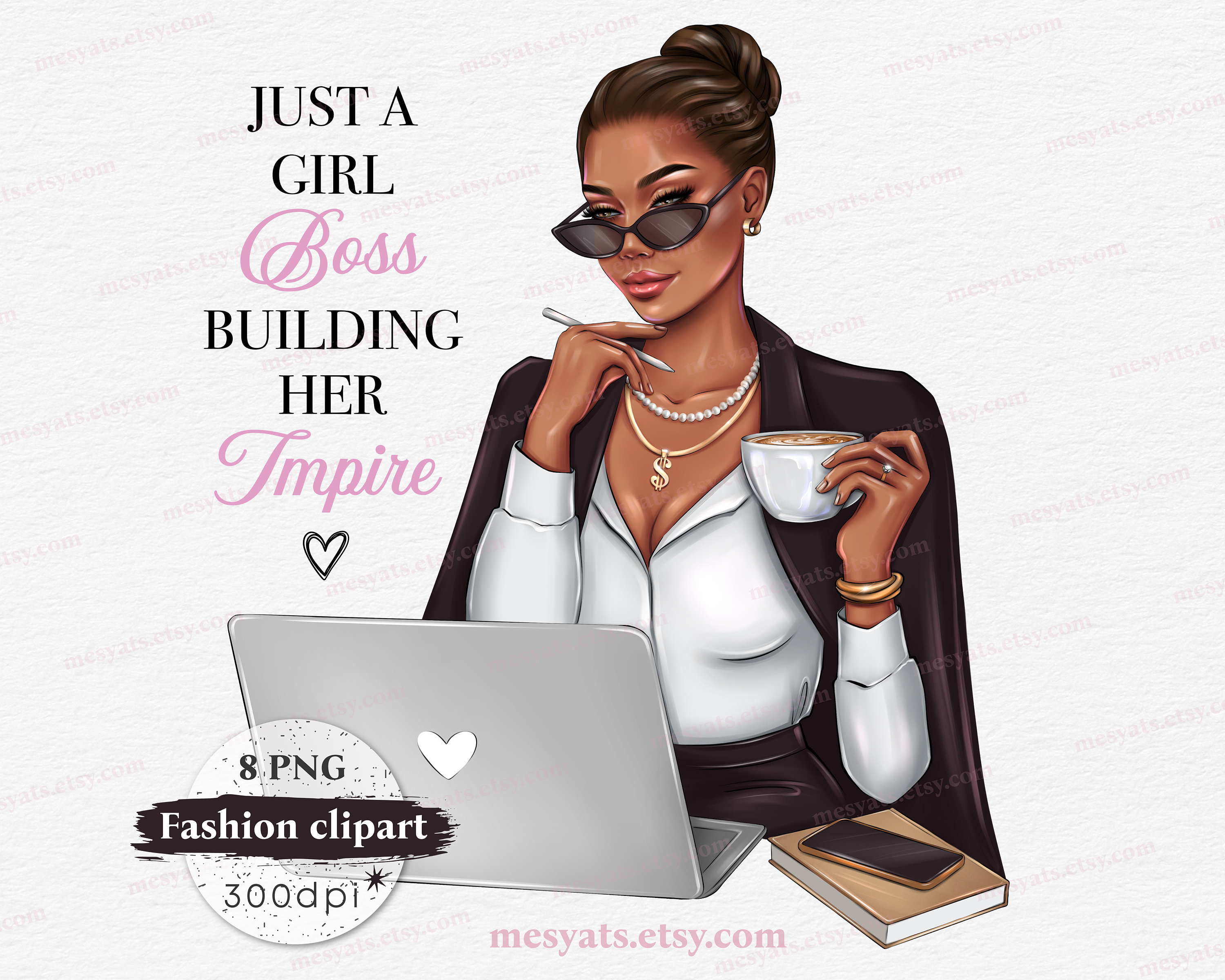 Instant Download Fashion Illustration Girl Boss Clipart, Glam Lady With ...