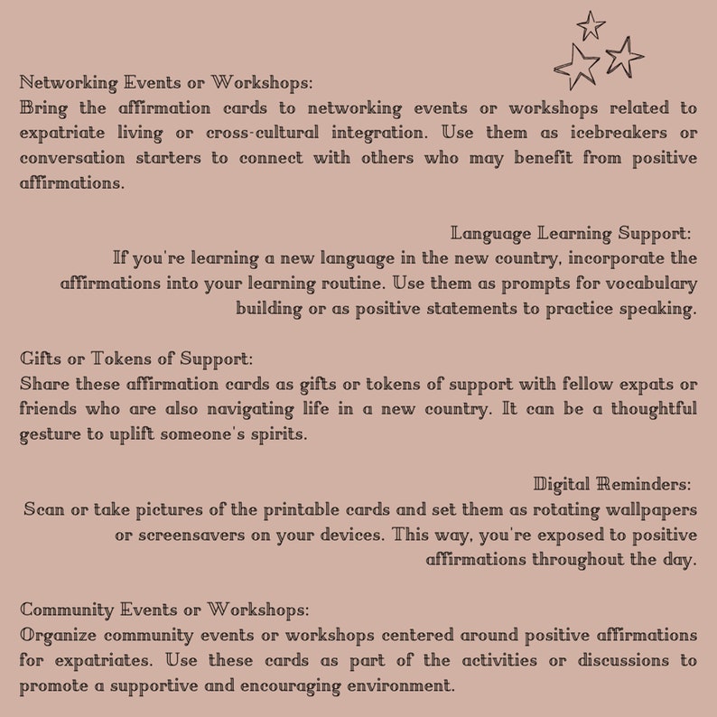 20 Printable Affirmation Cards About Living and Working in a Different ...