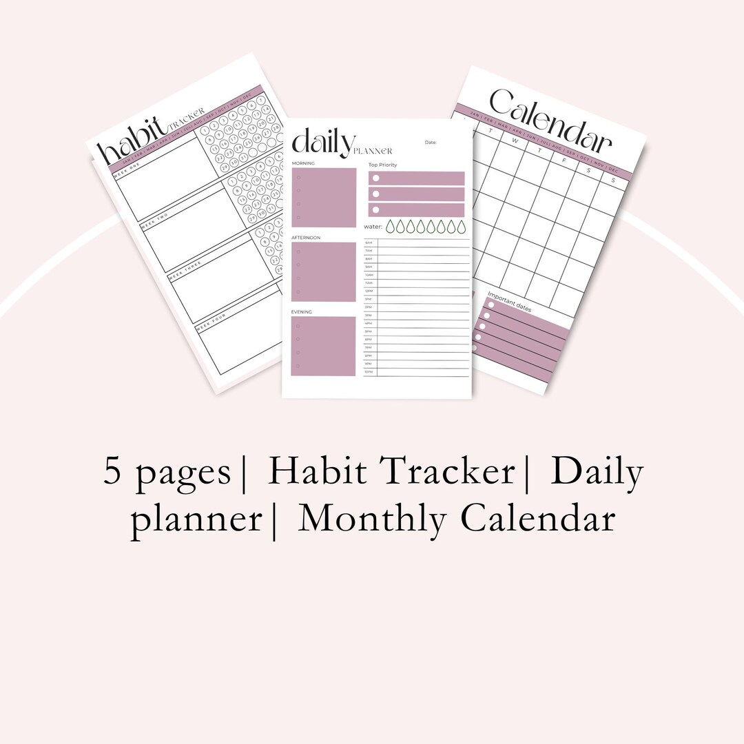 5 Page Pink Printable Planner With Weekly and Monthly Habit Trackers ...