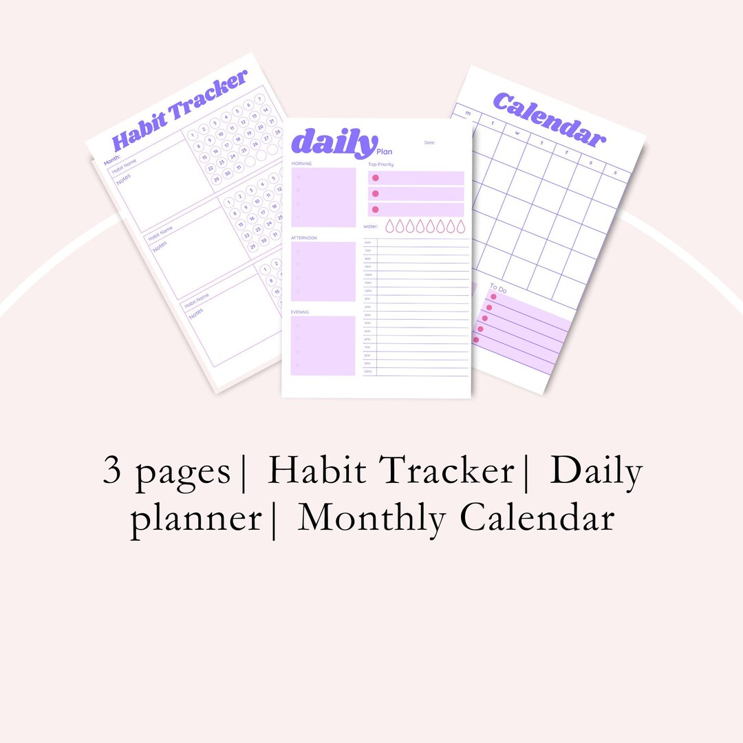 3 Page Neon Undated Printable Planner Monthly Habit Tracker Planner ...