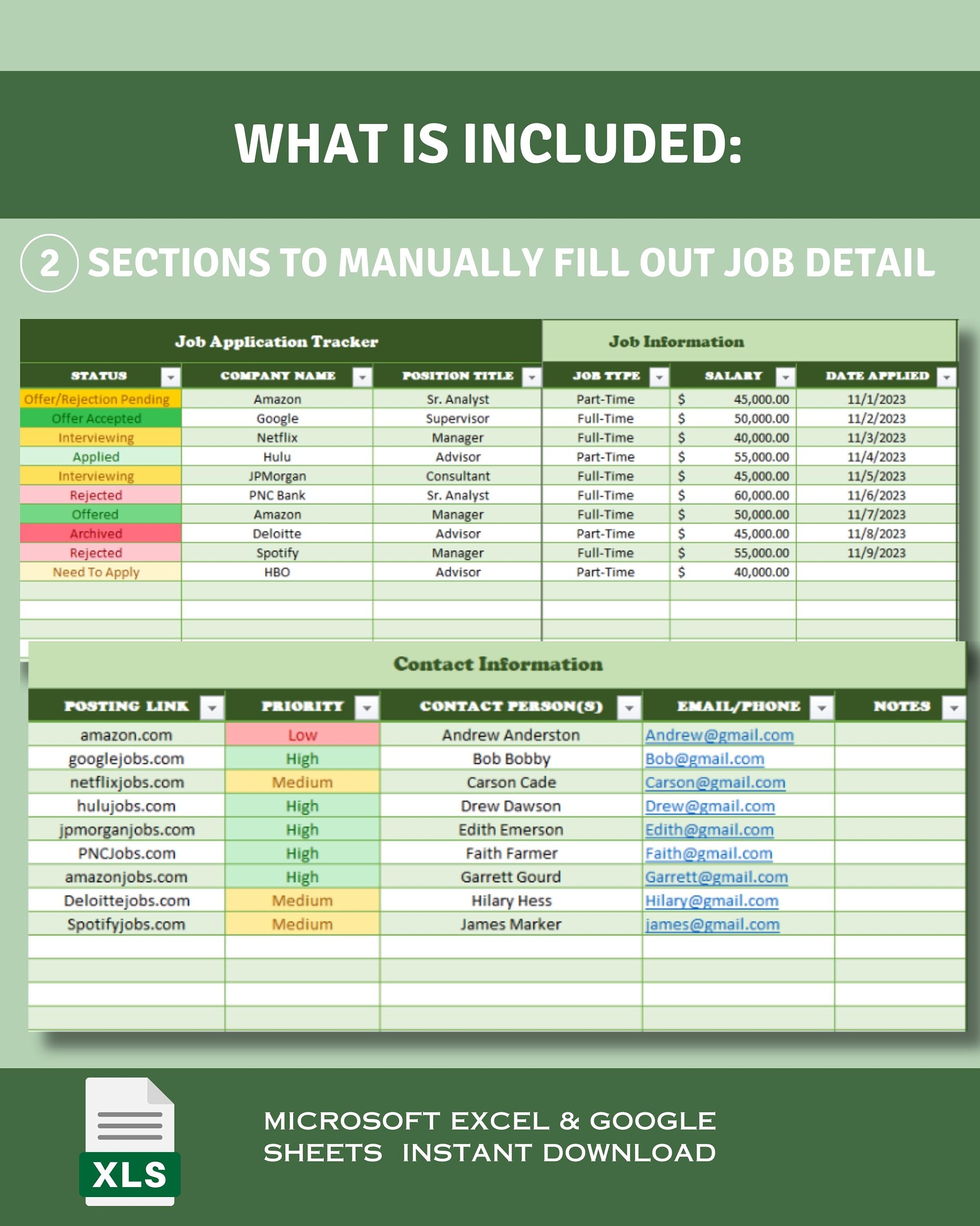 Ultimate Job Application Tracker for Excel and Google Sheets, Job ...