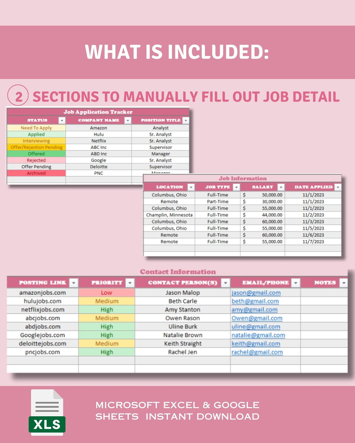 Ultimate Job Application Tracker for Excel and Google Sheets, Job ...