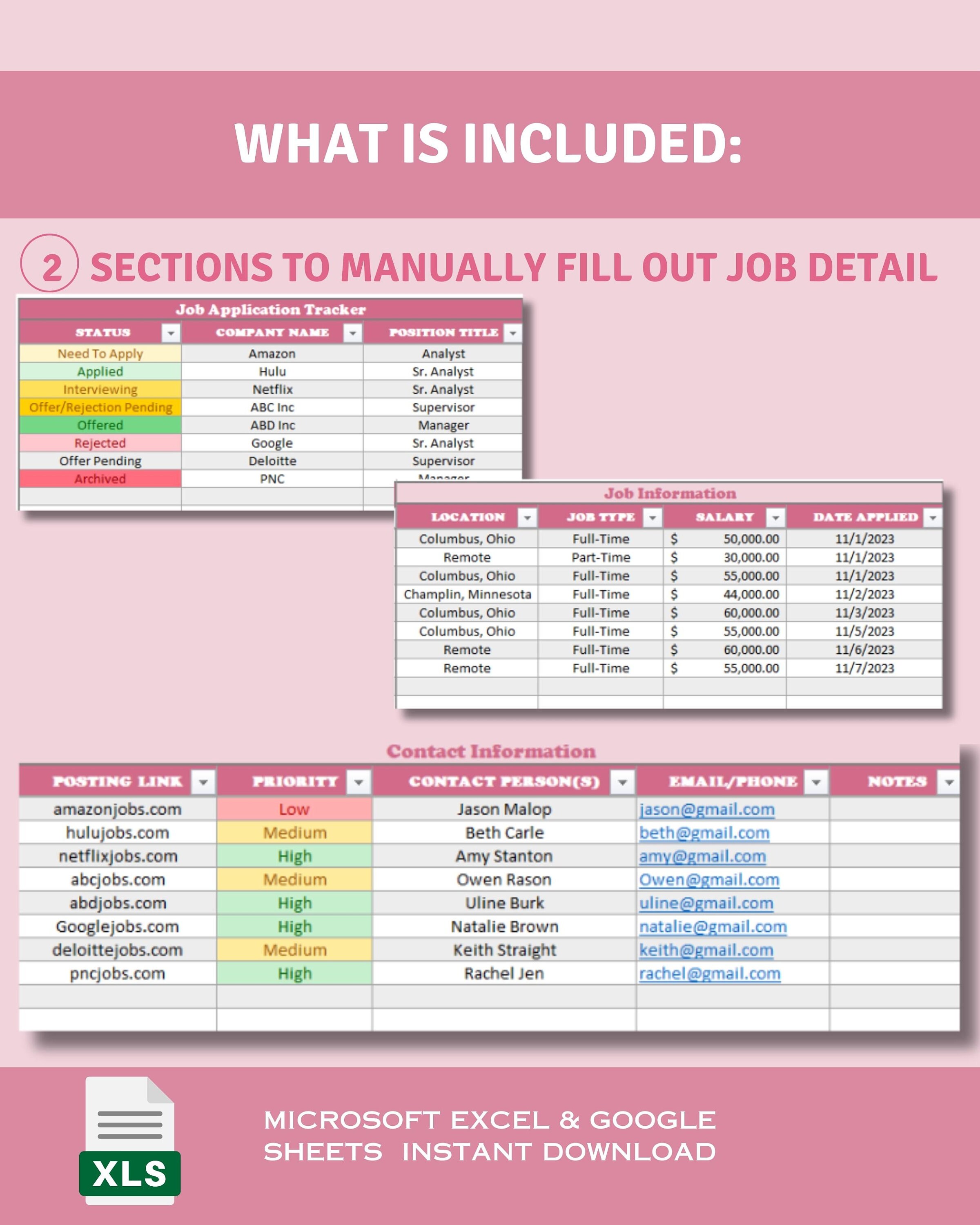 Ultimate Job Application Tracker for Excel and Google Sheets, Job ...