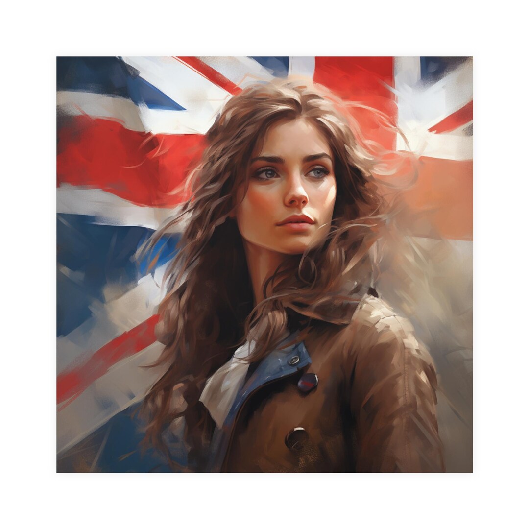 British Woman Paper Poster, United Kingdom Woman Vintage Illustration ...