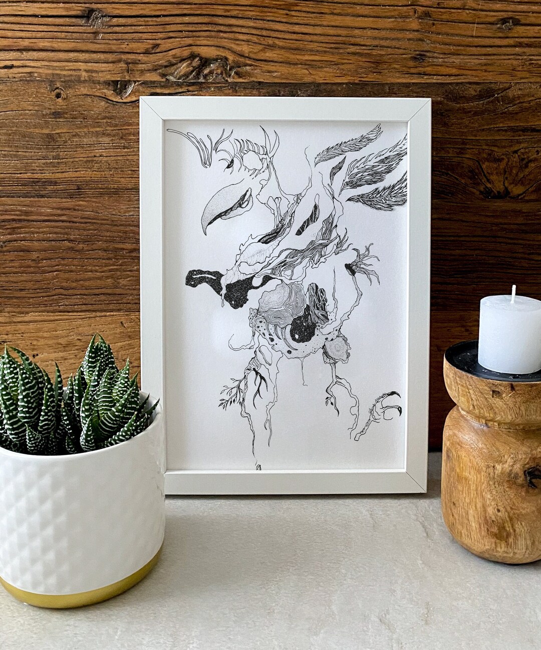 A4 Poster flying / Portrait 03 Drawing of a Bird and an Abstract ...