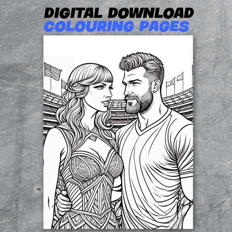 Taylor Swift Travis Kelce Digital Printable NFL Colouring Page ...