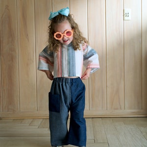 Handmade Two Tone Wide Leg Pull-on Jeans - Toddler & Kids Unisex Cotton ...