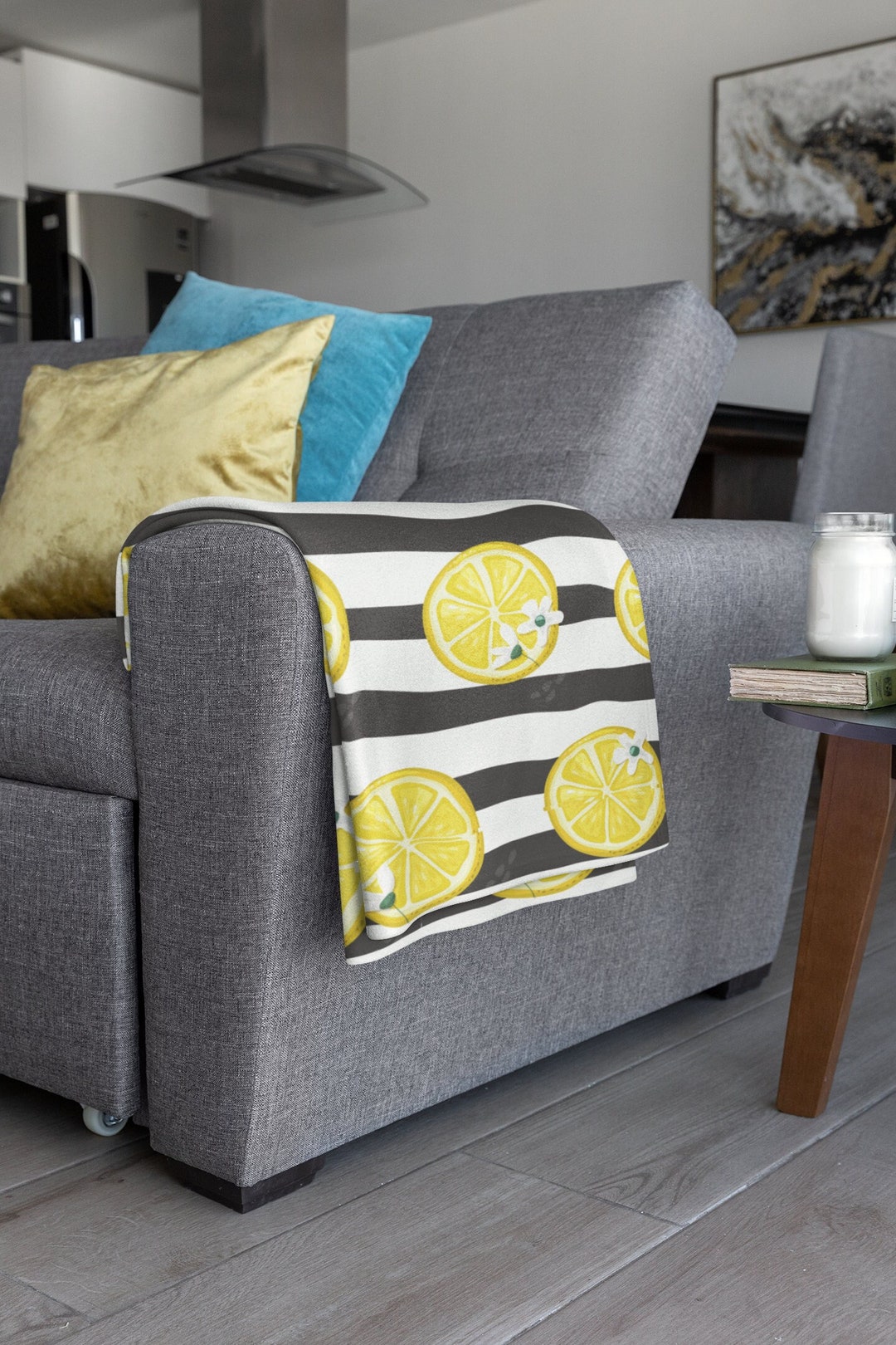 Lemons Strips Blanket, Lemon Throw Blanket, Lemon Citrus Blanket, Lemon ...