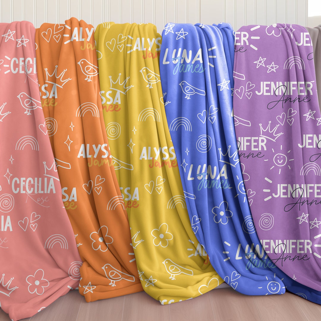 Girls Doodle Blanket Name, Personalized Blanket for Girls, Minky Name ...