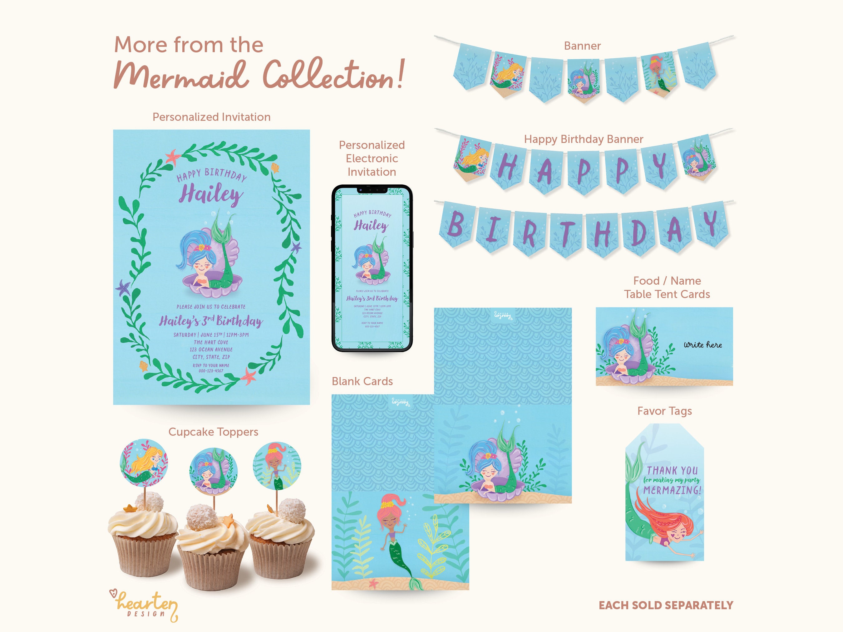 Mermaid Table Tent, DIY Food Cards, DIY Name Label, Mermaid Party ...