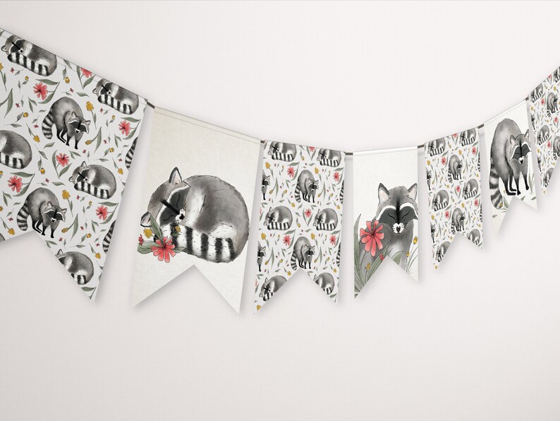 Raccoon Banner Printable, Woodland Party Decor, Birthday Banner ...