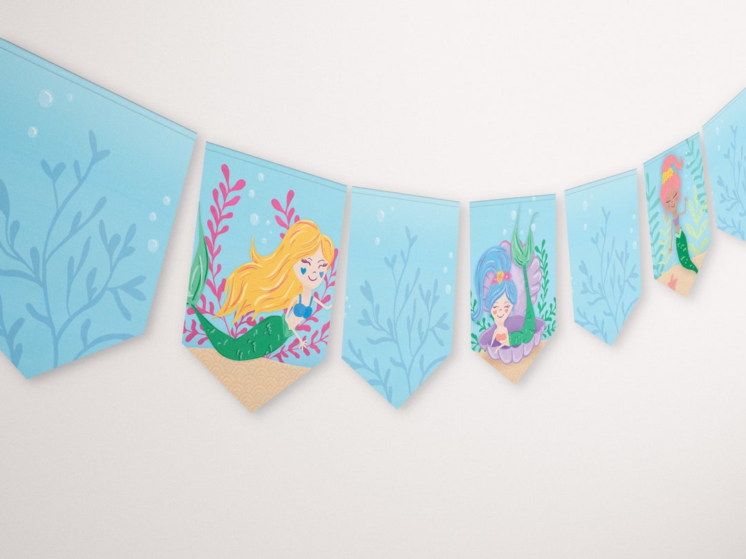 Mermaid Banner Printable, Mermaid Party Decor, Birthday Banner, Mermaid ...