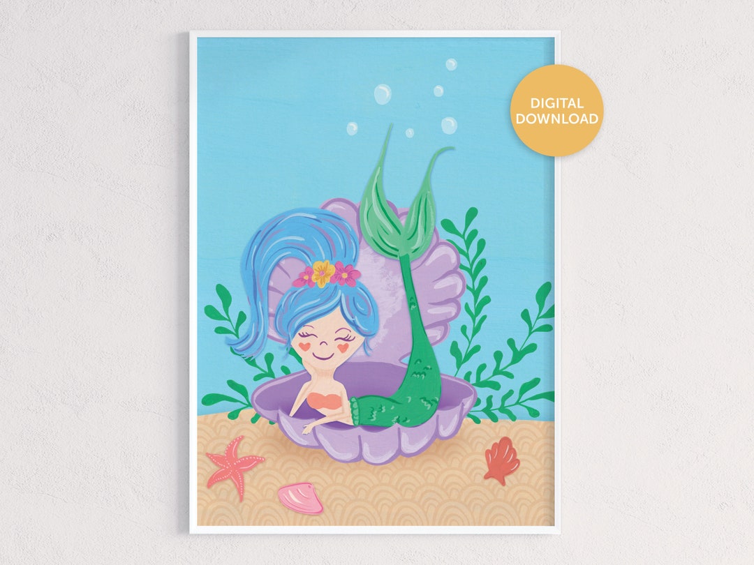 Mermaid Wall Art, Mermaid Art Print, Nursery Decor, Mermaid Nursery ...