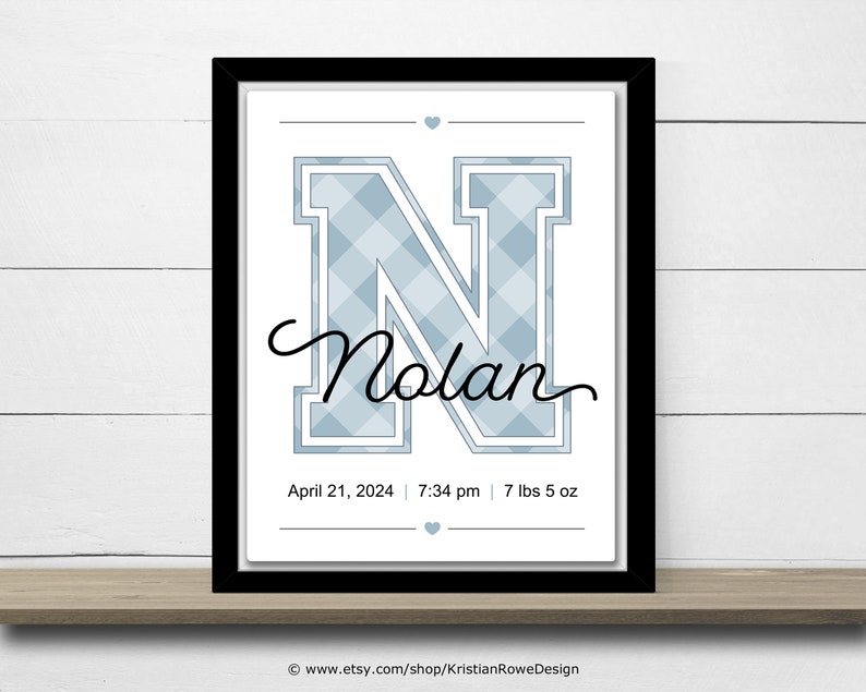 Birth Stats Keepsake for Boys Nursery Decor, Newborn Name Sign, Blue ...