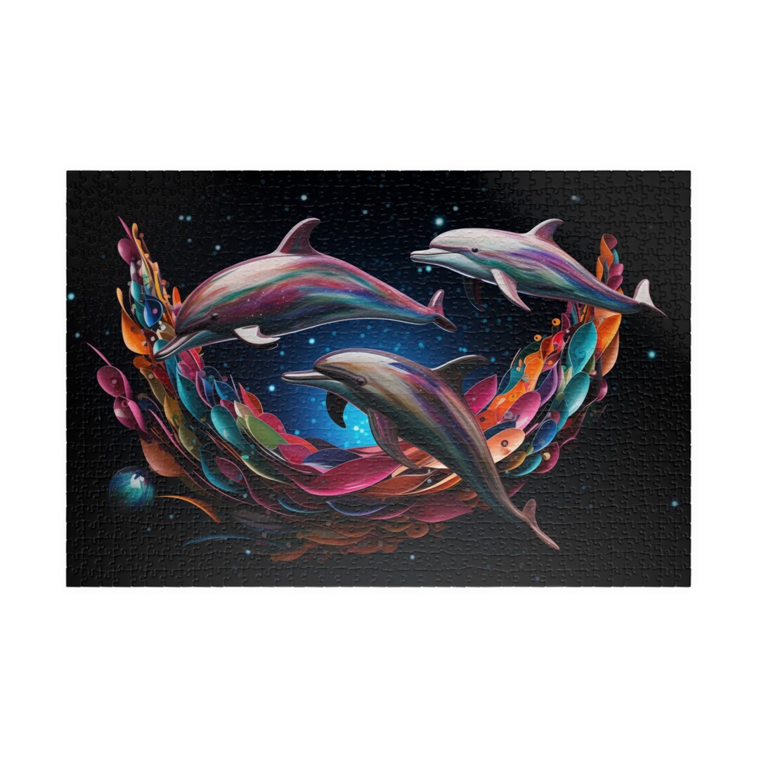 Cosmic Dolphins 3d-effect Watercolor Puzzle (110, 252, 500, 1014 Pieces ...