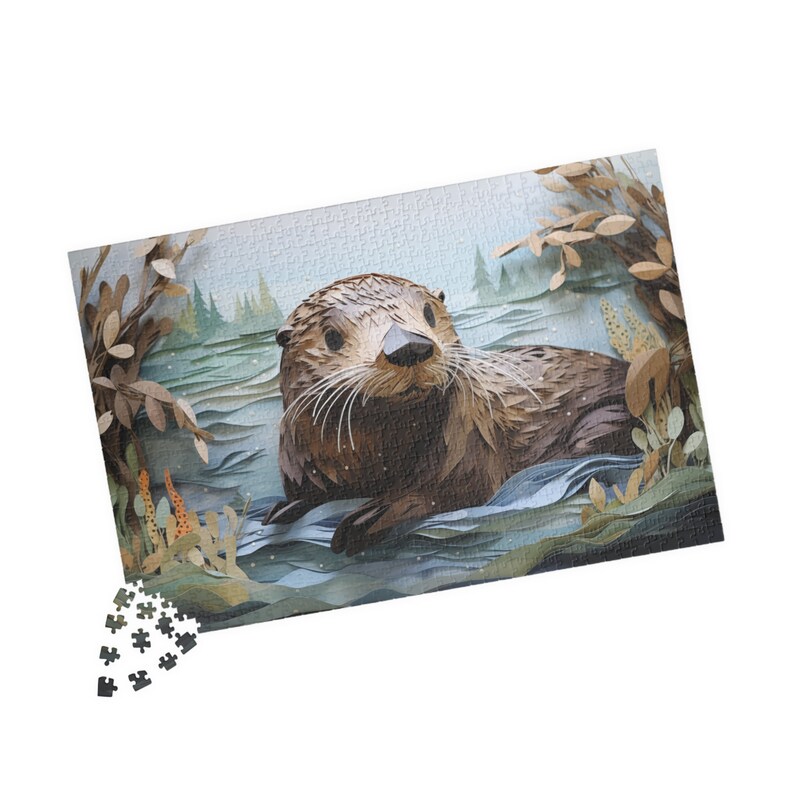 Otter in the River Puzzle 3d-effect Watercolor Puzzle (110, 252, 500 ...