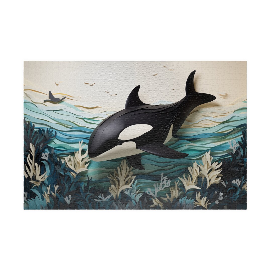 Orca at Play 3d-effect Watercolor Puzzle (110, 252, 500, 1014 Pieces ...