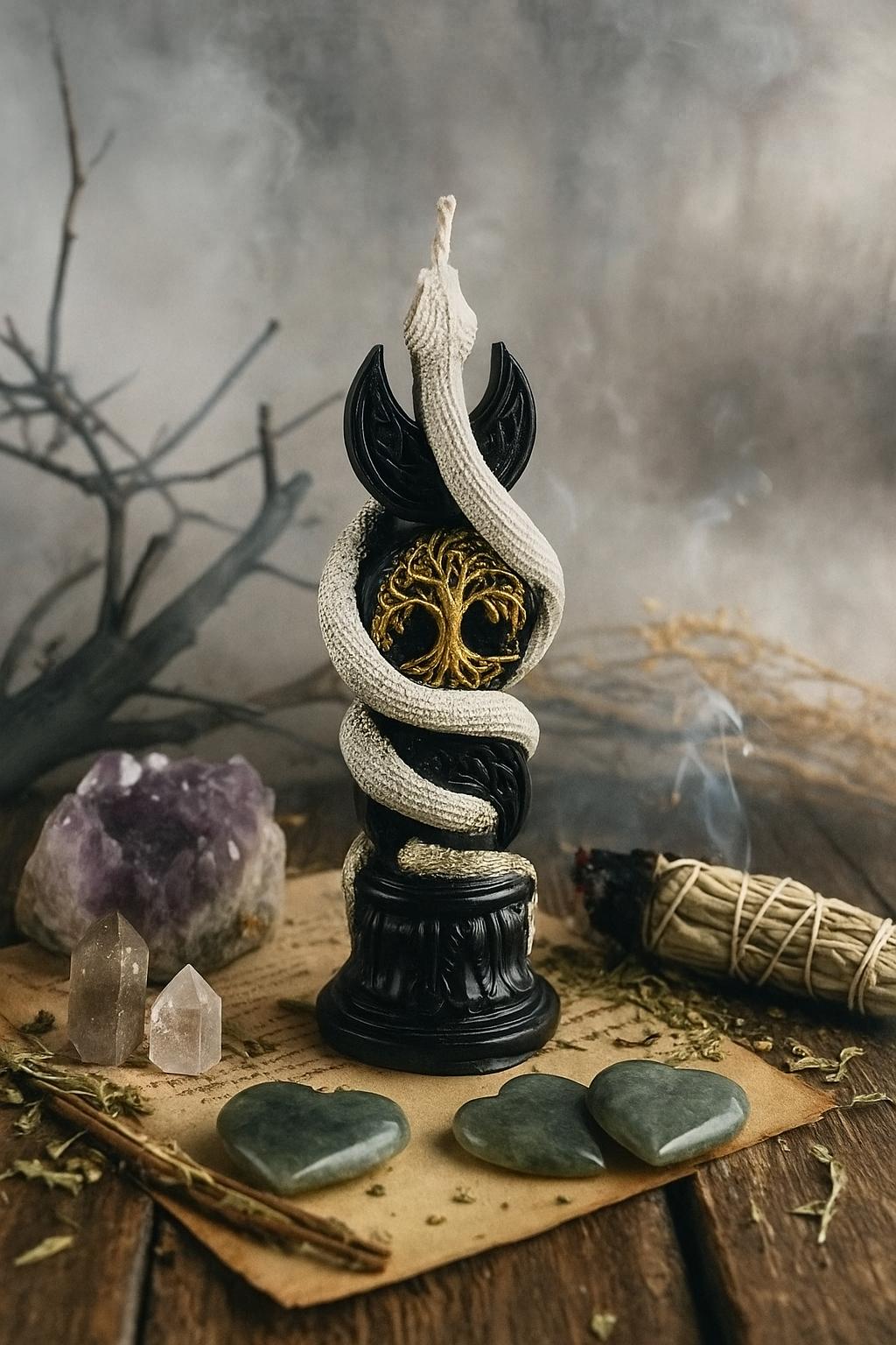 Serpent and Tree of Life Black Ritual Candle – Wax Totem for Wisdom and ...