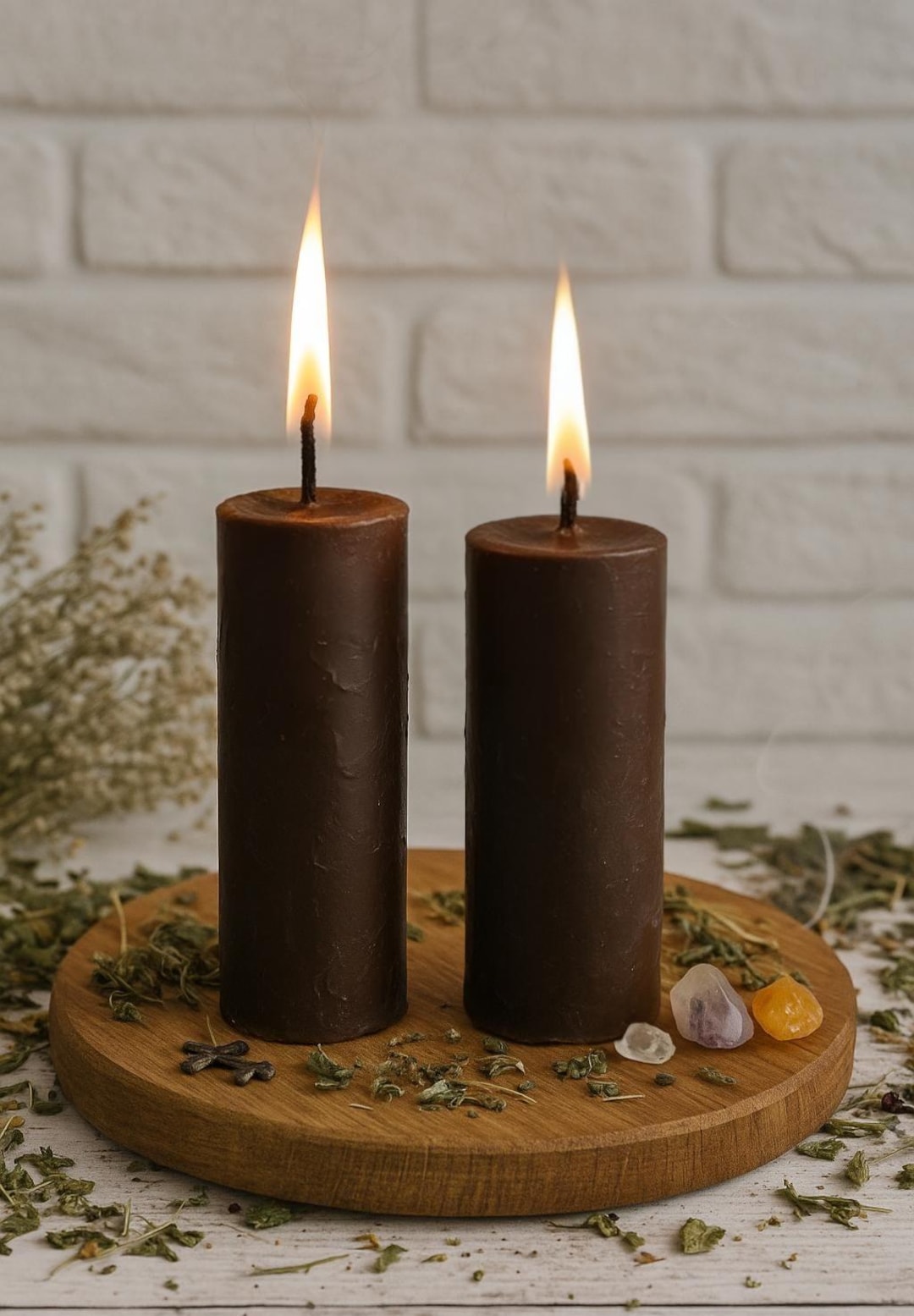 Set of 2 Brown Beeswax Ritual Candles - Grounding and Protection Spell ...