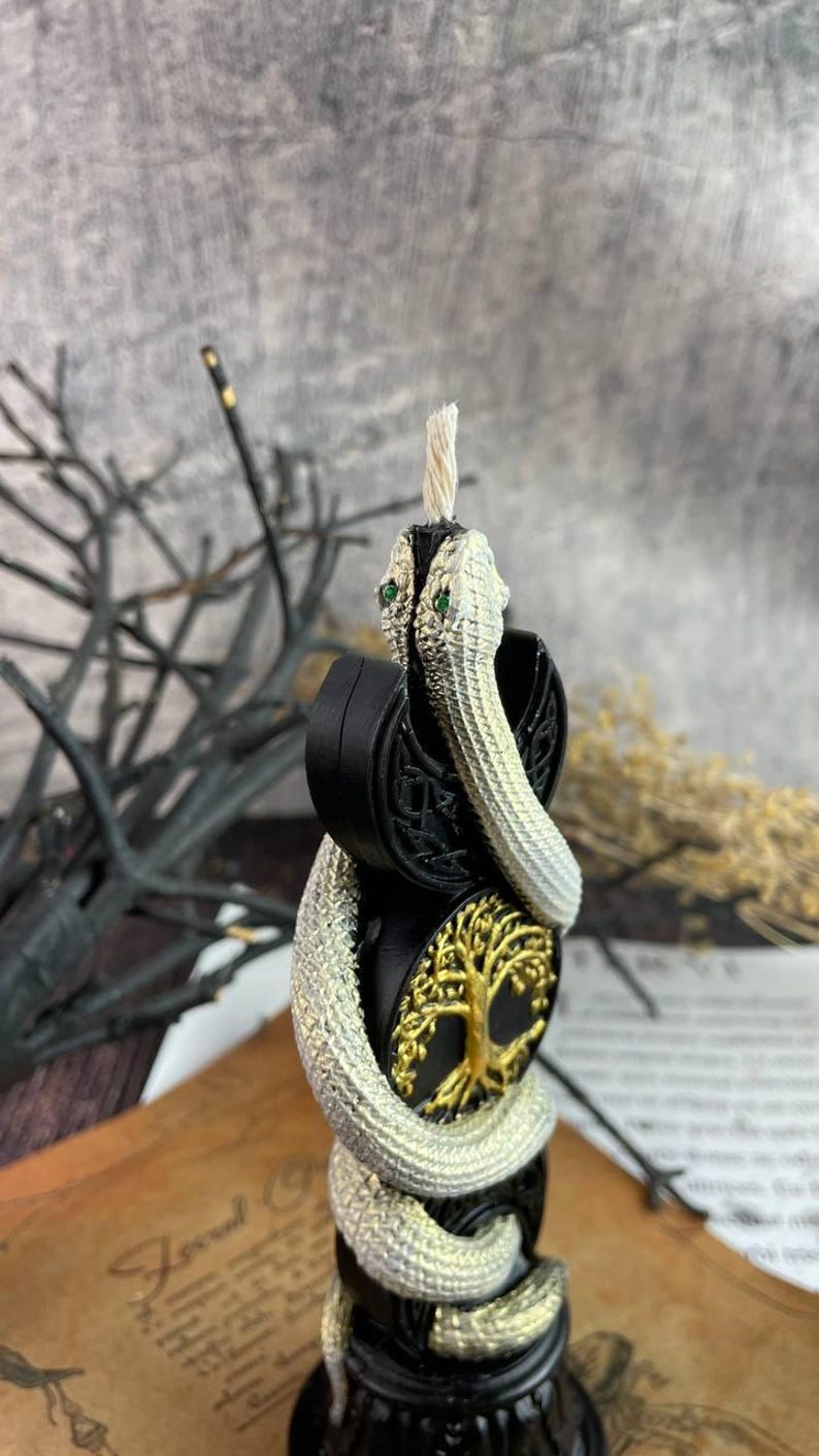 Serpent and Tree of Life Black Ritual Candle – Wax Totem for Wisdom and ...
