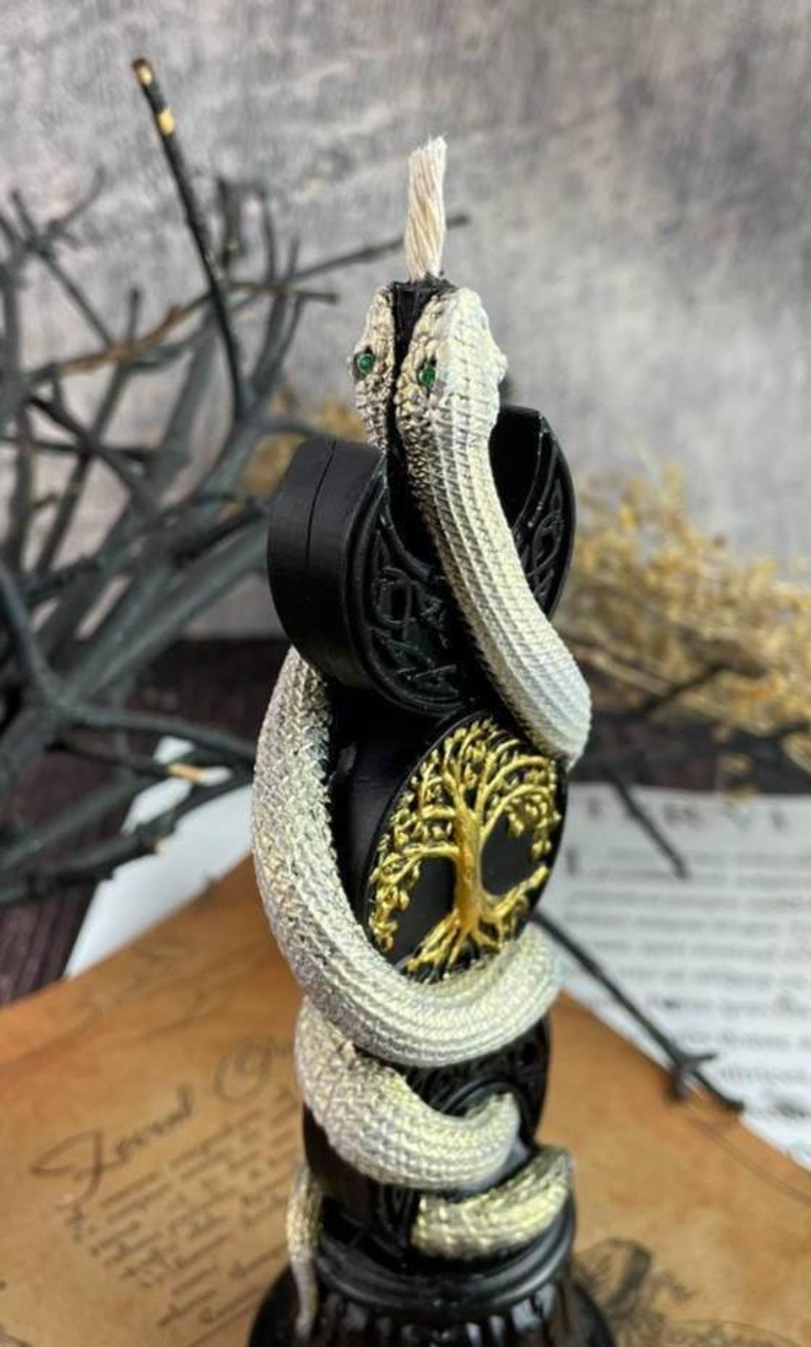 Serpent and Tree of Life Black Ritual Candle – Wax Totem for Wisdom and ...
