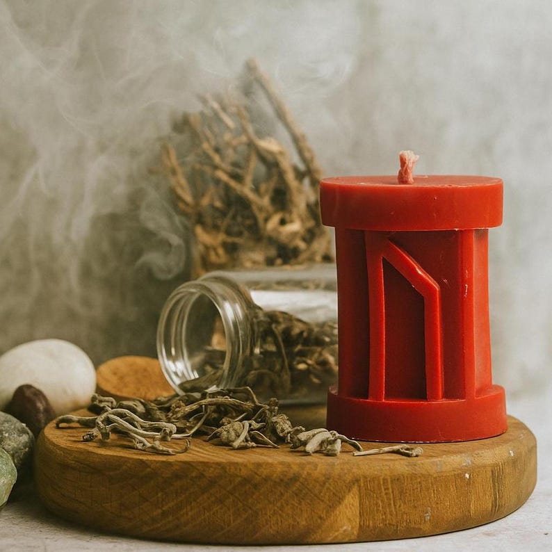 Uruz Rune Candle – Handmade Beeswax Ritual Candle for Strength, Energy ...