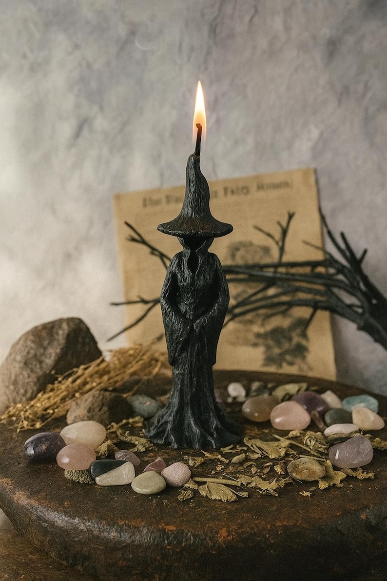 Black Beeswax Candle Set – Witch and Broom Ritual Candles for ...