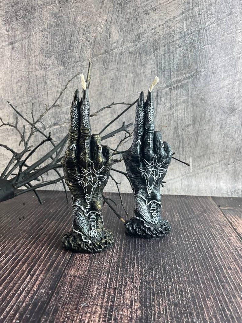 Baphomet Hand Candle – Mystical Black Wax for Protection and ...