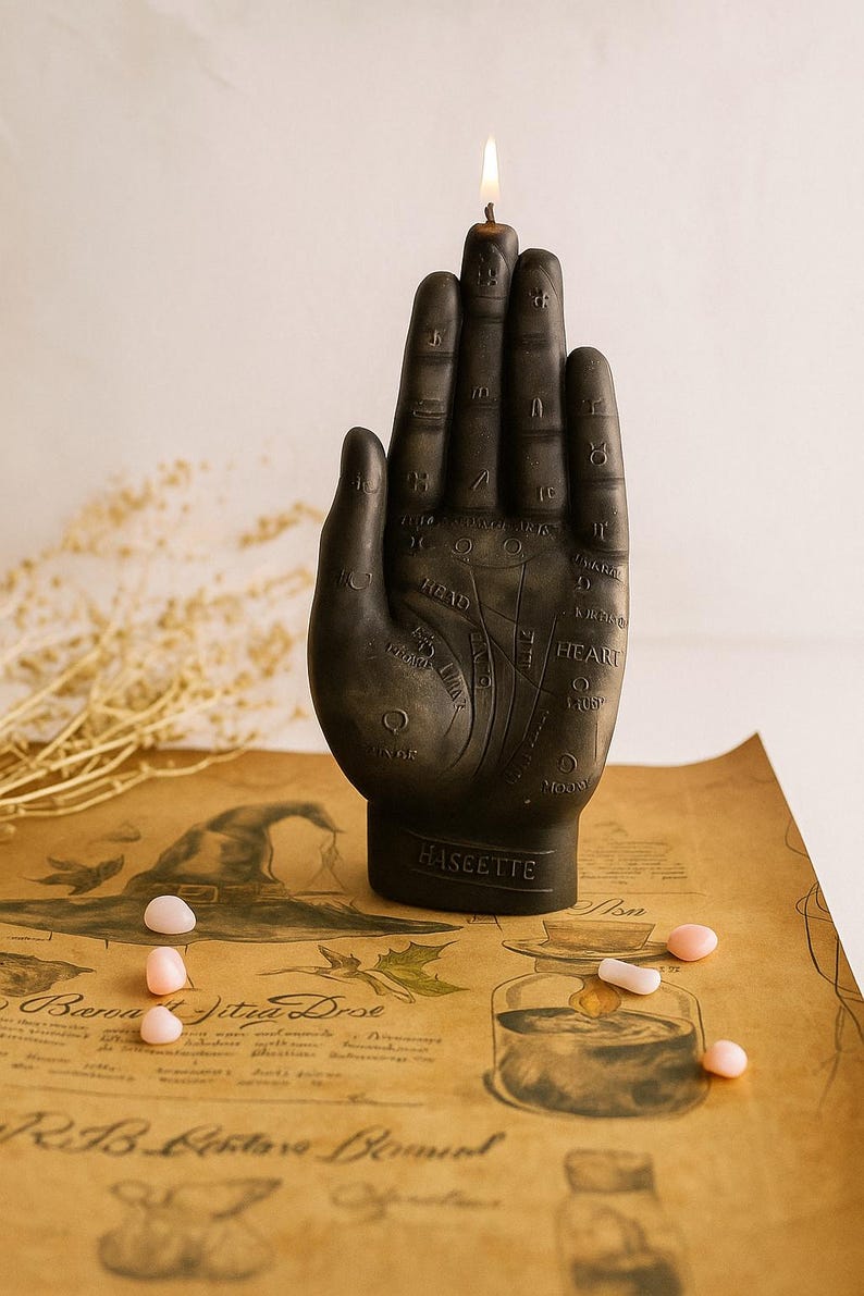 Black Beeswax Chiromancer Hand Candle for Protection Spells, Witchcraft ...