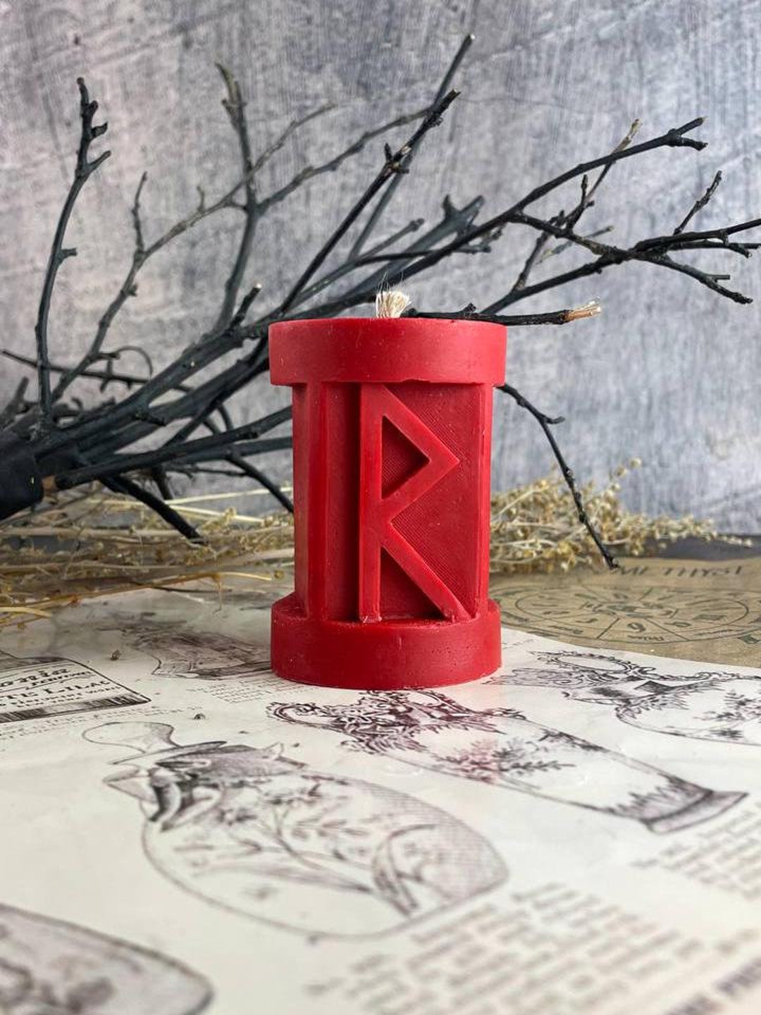Raido Red Rune Candle: Norse Symbol for Movement, Transformation & Life ...