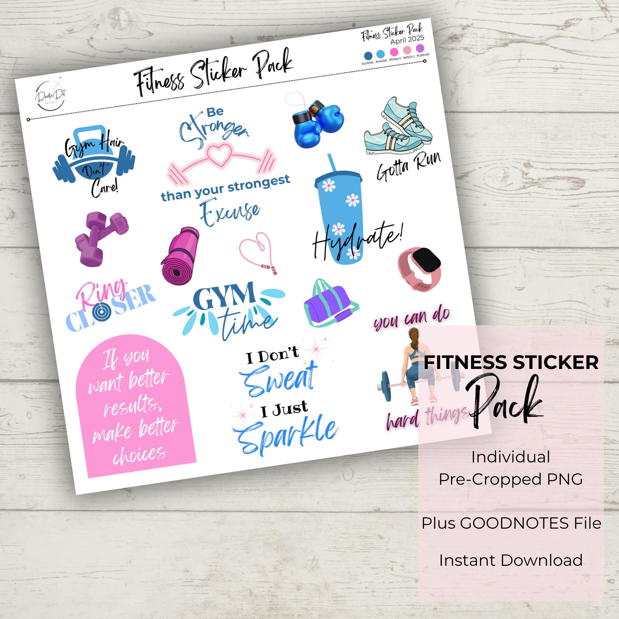 Fitness Sticker Pack, Digital Stickers, Workout Stickers, Digital ...