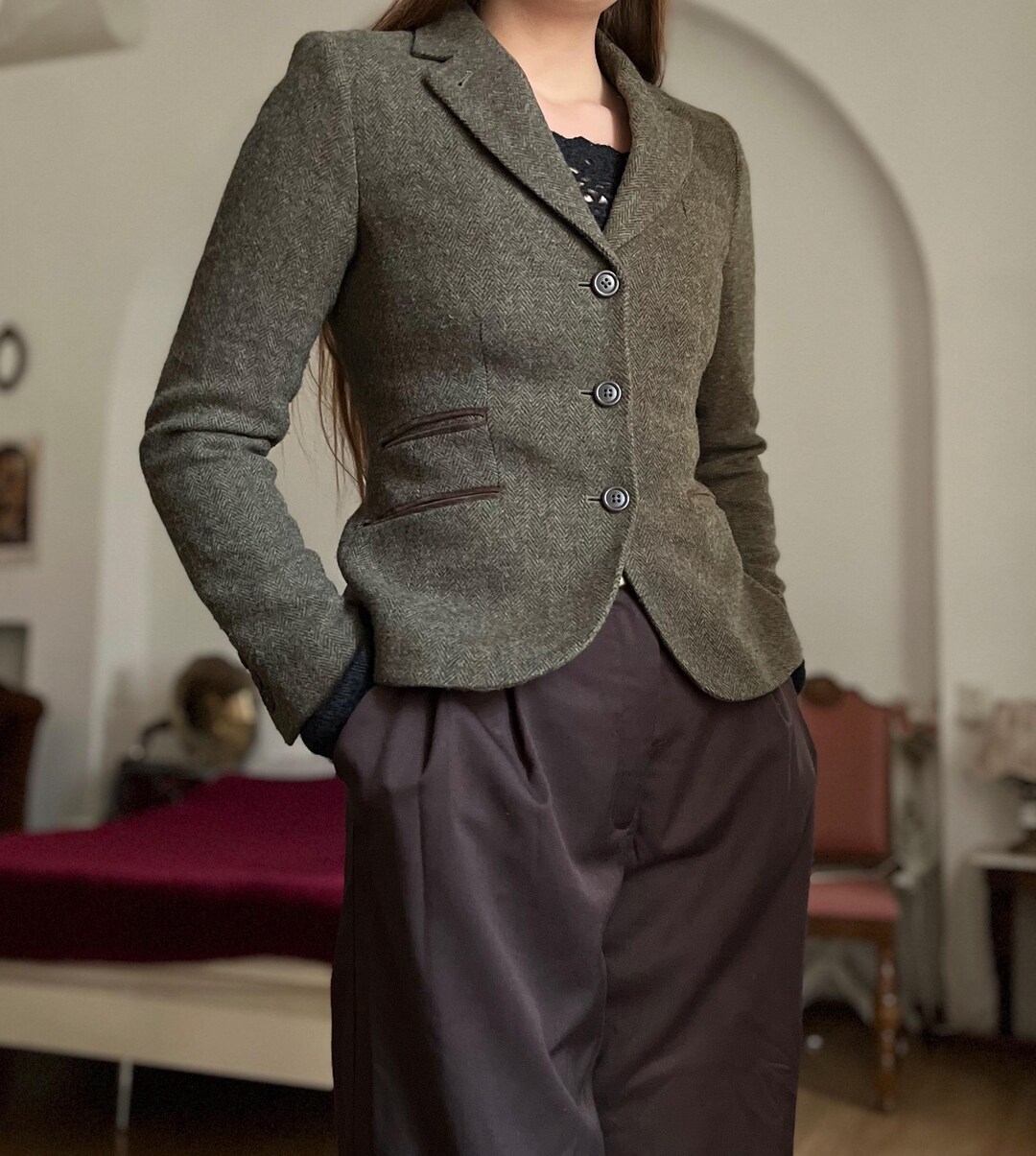 Tweed Jacket by Joules Vintage Style Wool Jacket Floral Print Lining ...