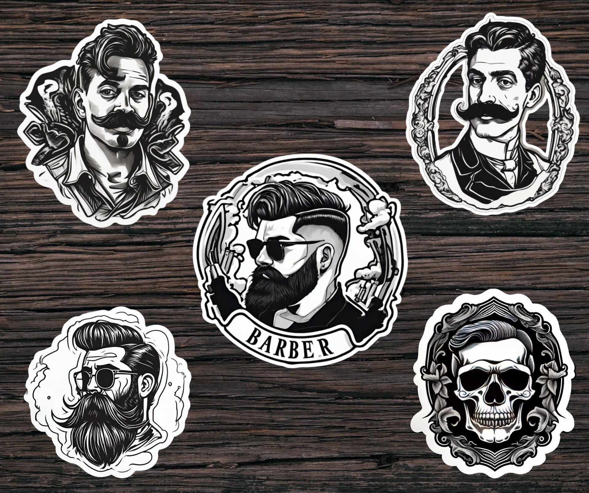 Mens Barber Shop Sticker Pack, Haircut Beard Trim Shave Fade, Victorian ...