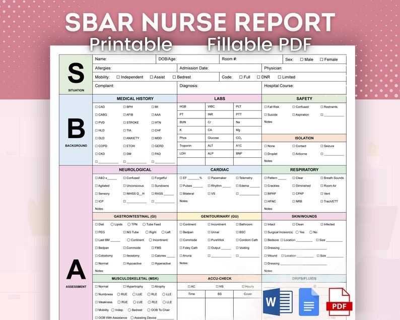 SBAR Nurse Report, Nurse Brain ICU Report Sheet, Nursing Student SBAR ...
