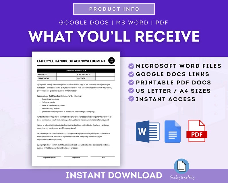Employee Handbook Acknowledgment Form Template, Employee Handbook ...