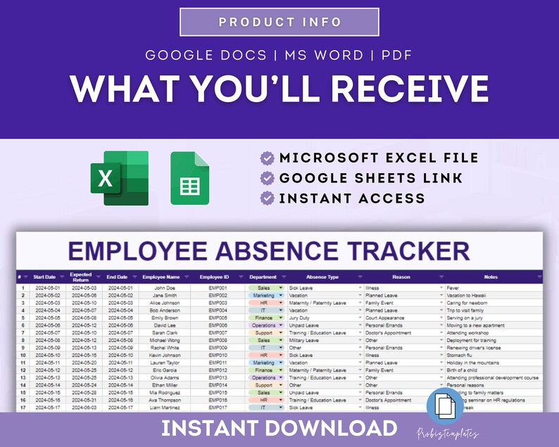 Employee Absence Tracker Spreadsheet, Staff Absence Monitoring ...