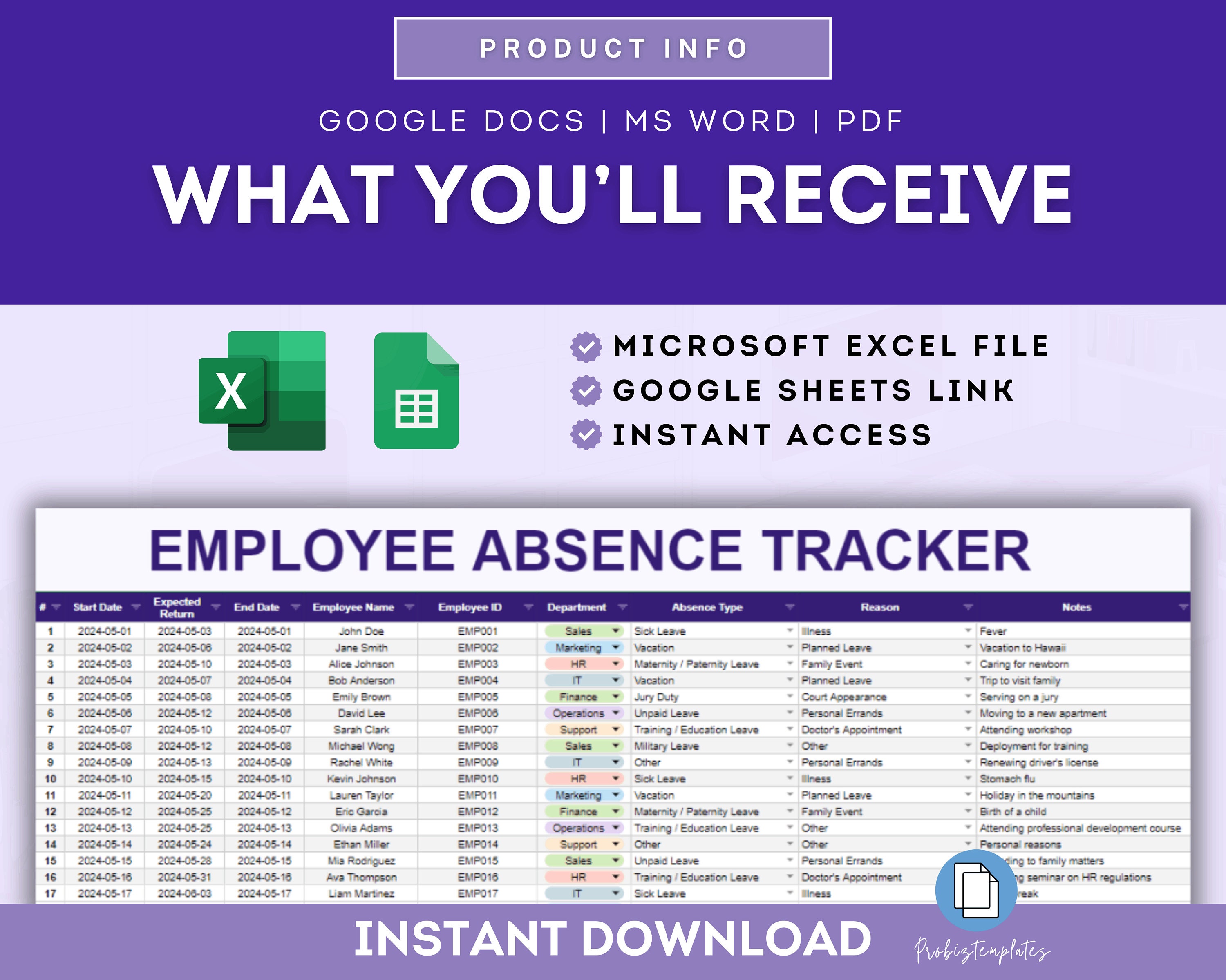 Employee Absence Tracker Spreadsheet, Staff Absence Monitoring ...