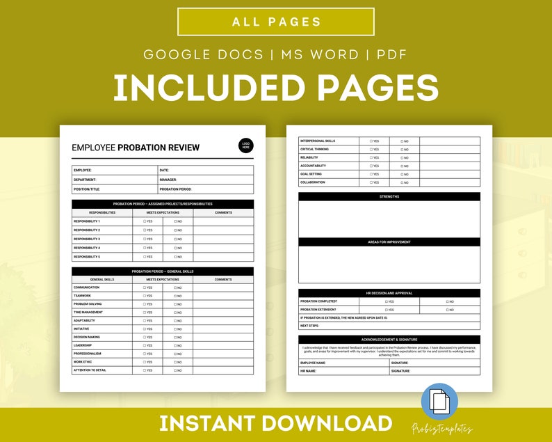 Employee Probation Review Template, Employee Performance Review ...