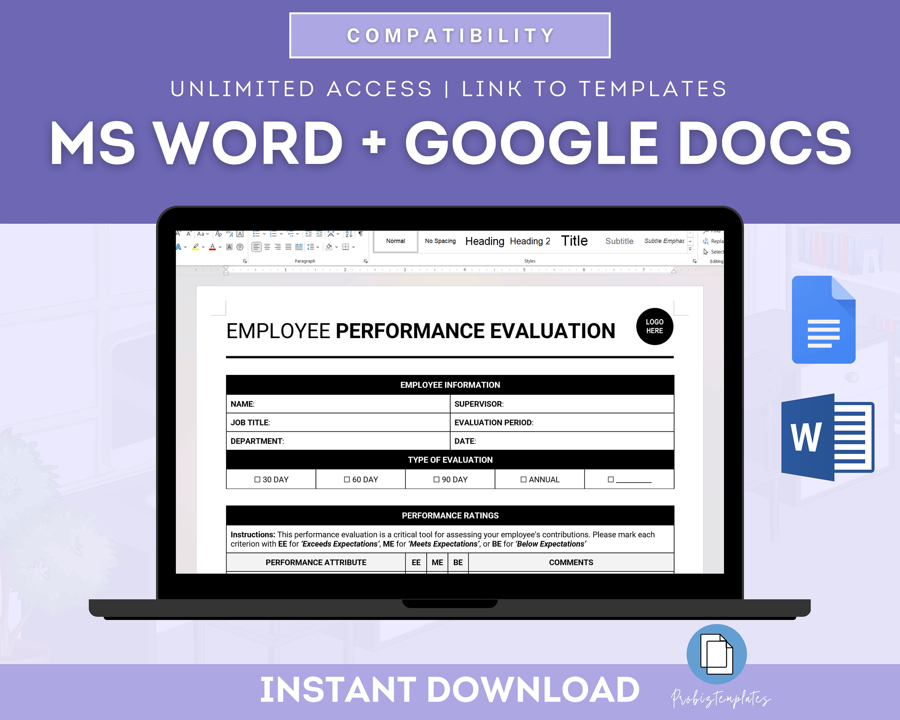 Employee Performance Evaluation Form Template, Human Resource Employee ...