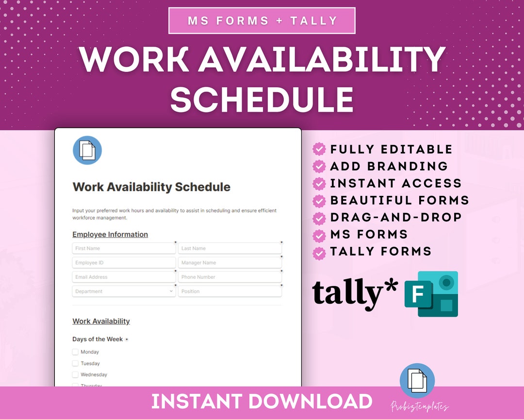 Work Availability Schedule Online Form, Work Availability Tracker ...