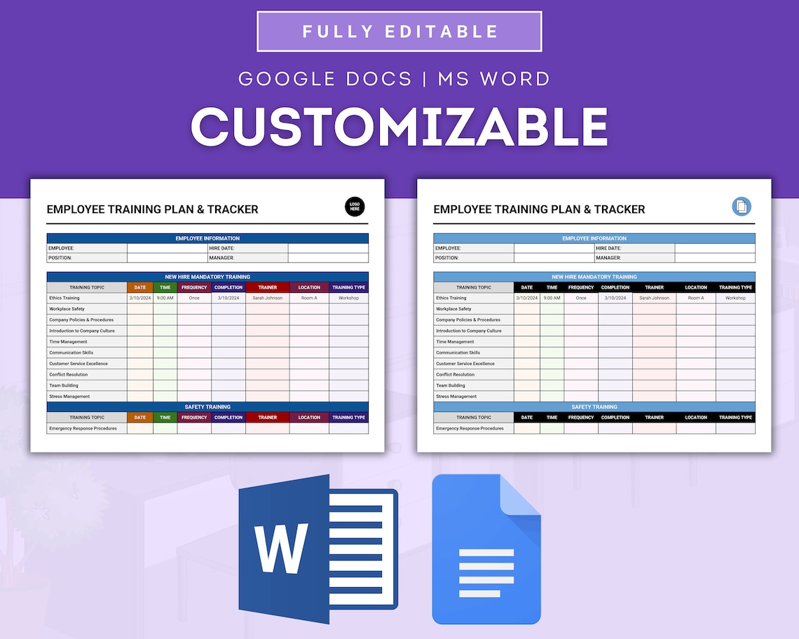 Employee Training Plan and Tracker Template for Microsoft Word & Google ...