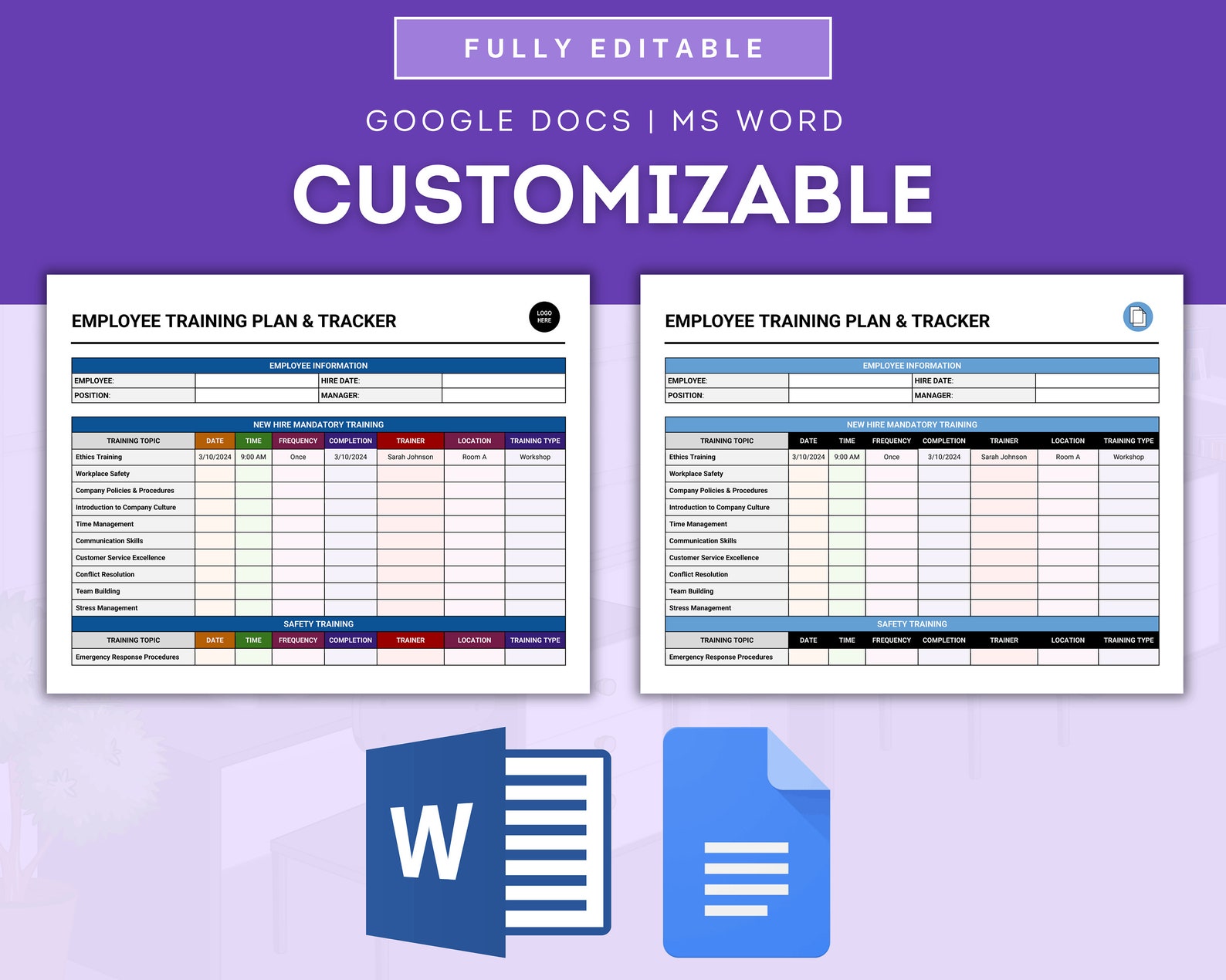 Employee Training Plan and Tracker Template for Microsoft Word & Google ...