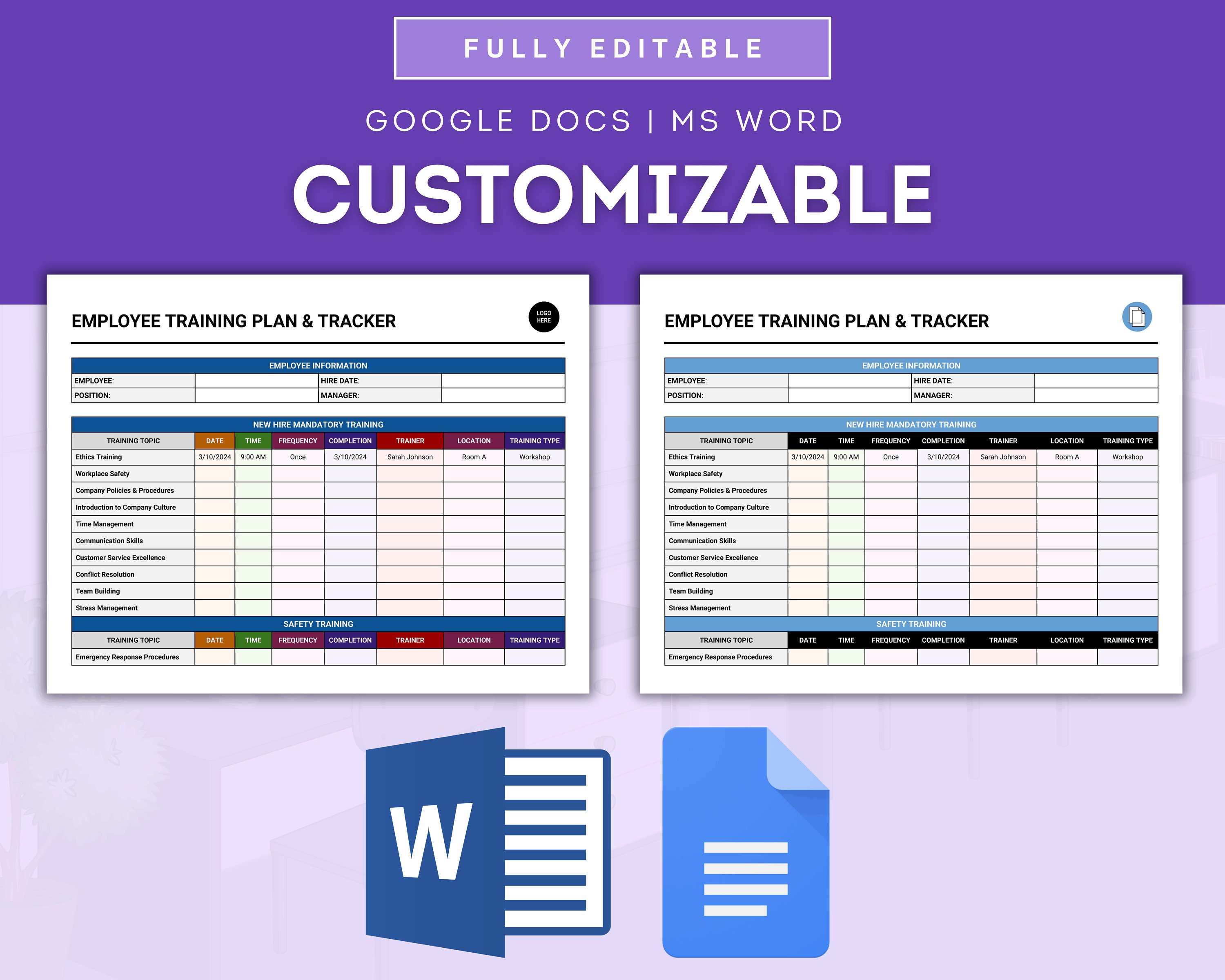Employee Training Plan and Tracker Template for Microsoft Word & Google ...