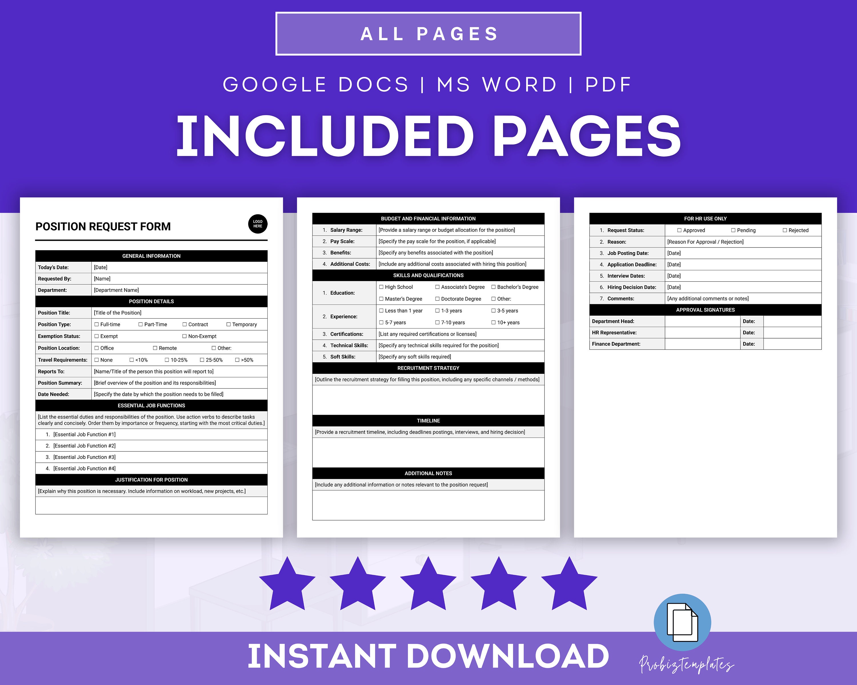 HR Position Request Form Template, Job Opening Request Form, Job ...
