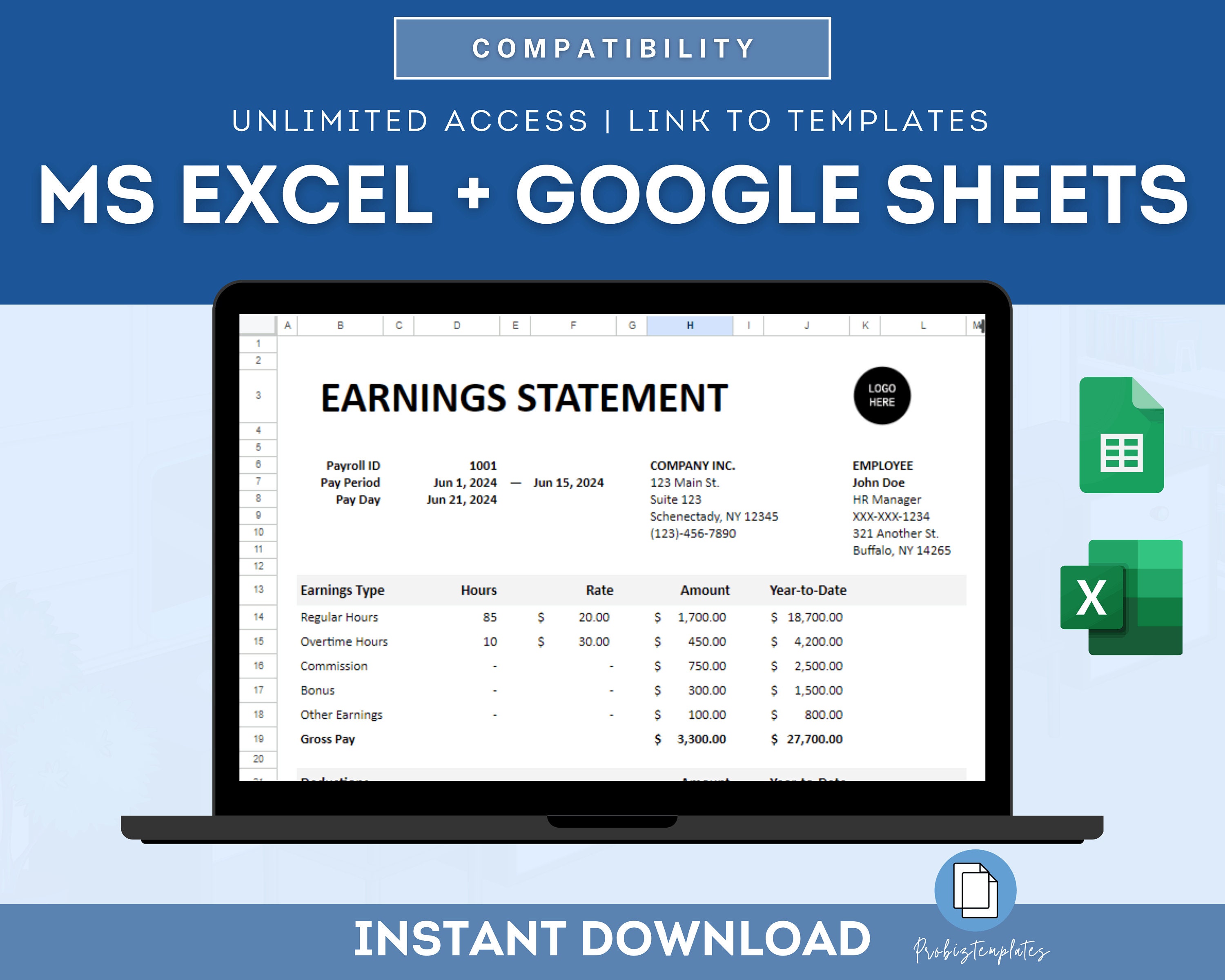 Employee Earnings Statement Template, Staff Pay Stub Template, Paycheck ...