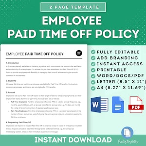 Employee Paid Time off Policy Template, Staff PTO Policy, Staff Leave ...