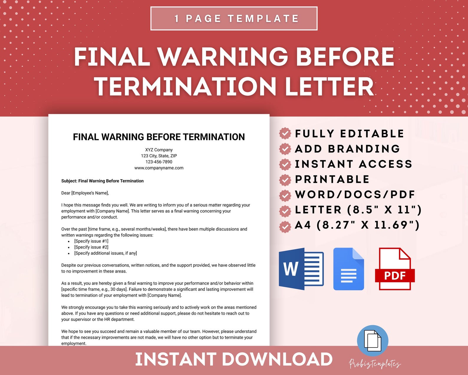 Final Warning Before Termination Letter Template, Last Warning Notice ...